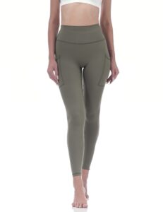 allsense women's high waist yoga leggings with inside and back zipper pockets, sports gym workout running pants s olivegreen