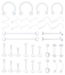 mayhoop 38pcs clear piercing retainers for surgery bioflex nose rings belly rings septum eyebrow lip cartilage tragus earring retainer industrial bar plastic piercing jewelry for work