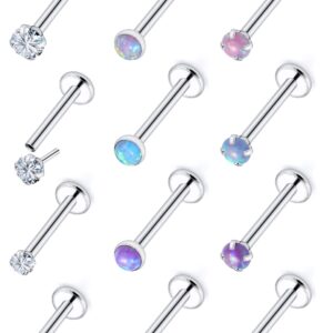 Vsnnsns 20G Threadless Push in Nose Rings for Women Men 316L Surgical Stainless Steel L Shaped Nose Studs Screw Bone Nose Rings Piercings 20 Gauge Nostril Piercing Nose Studs Opal For Women