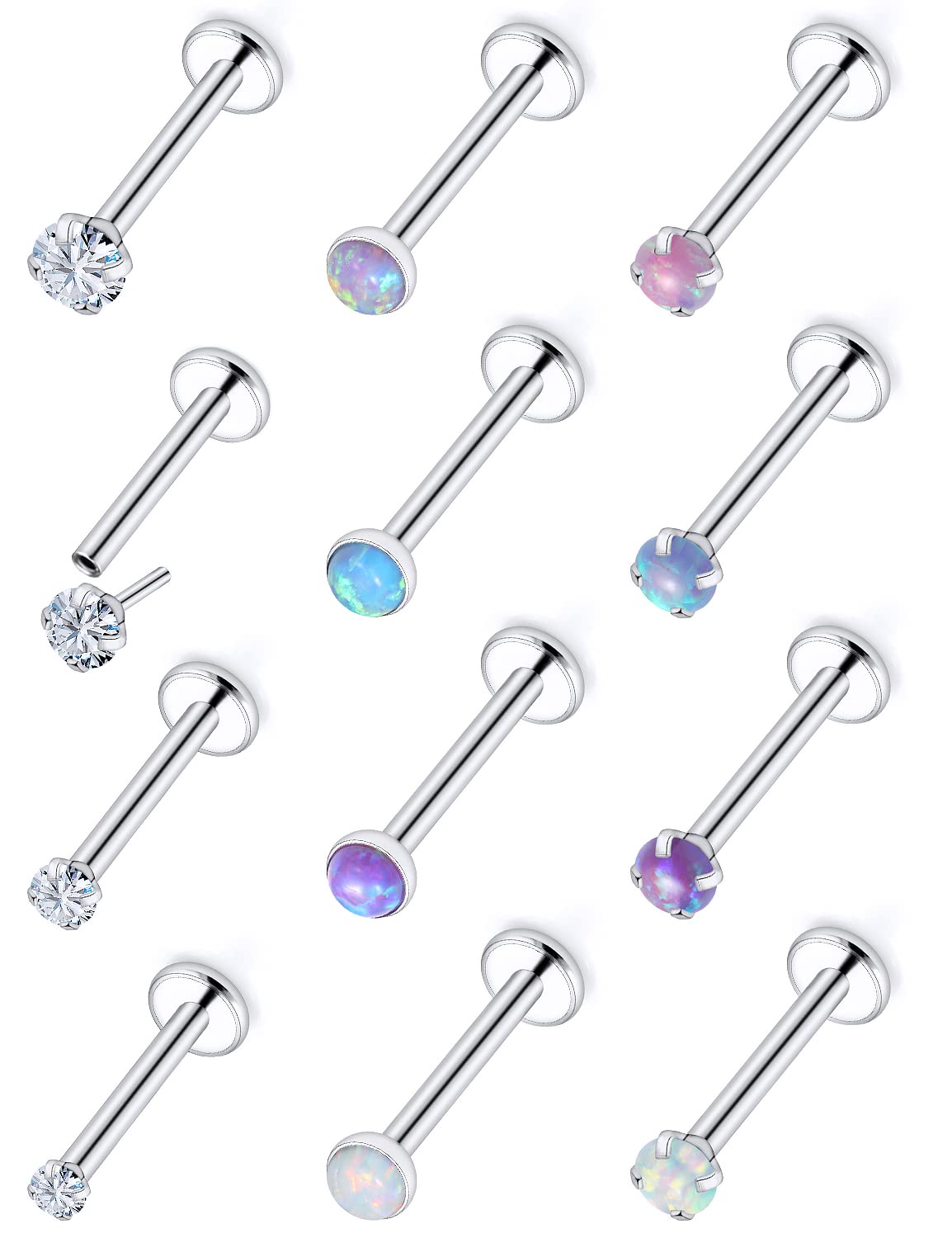 Vsnnsns 20G Threadless Push in Nose Rings for Women Men 316L Surgical Stainless Steel L Shaped Nose Studs Screw Bone Nose Rings Piercings 20 Gauge Nostril Piercing Nose Studs Opal For Women