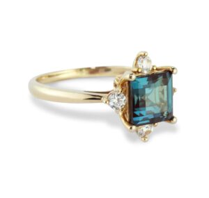 heartland by beverley mitchell 10k rose gold 7mm square cut teal lab-created alexandrite & lab-created white sapphire cathedral statement ring - size 8