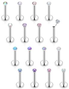 20g threadless push in lip rings stainless steel labret jewelry monroe lip rings nail cartilage tragus helix earrings studs nose ring medusa piercing jewelry for women men 6mm 20 gauge 2mm opal cz