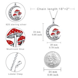 SVODEA Moon Mushroom Necklace for Women,925 Sterling Silver Magical Red Mushroom Pendant Moon Phase Necklaces,Anniversary Birthday Gifts for Women Mom,18''-20''