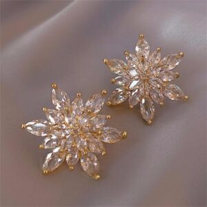 Crystal Flower Burst Stud Earrings,Elegant Hypoallergenic Large Big Sparkly CZ Cubic Zirconia Rhinestone Daisy Sunflower Floral Cluster Flower Stud Earrings Bridal Wedding Party Prom Costume Jewelry