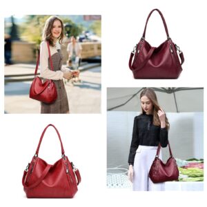 WENICER Hobo Bags for Women Leather Purses and Handbags Large Hobo Purse Shoulder Bags with Adjustable Shoulder Strap-Wine Red