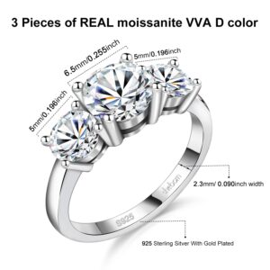 sheborn 2 ct Moissanite Rings for Women 3 Stone Band Engagement Ring 925 Sterling Silver 18K White Gold Plated Ring D Color VVS1 Round Cut Anniversary Wedding/Promise Ring for Her