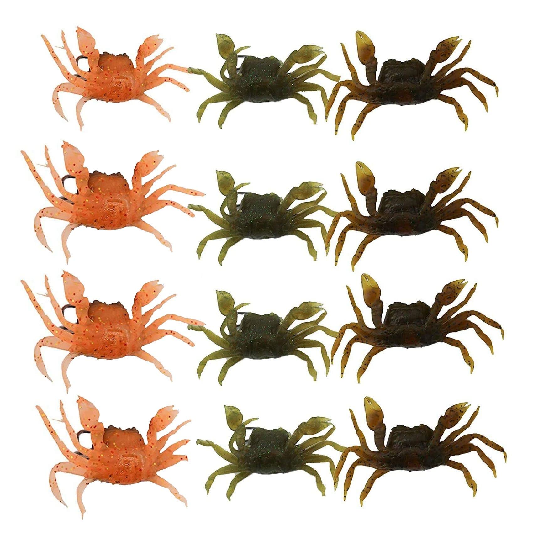 Lazycloud Set of 12 Crab Baits, 3D Crab Soft Lures with Hooks, Fish Tackle Accessory, Random Color