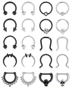 mayhoop 16g 20pcs surgical steel nose rings septum rings captive bead rings horseshoe piercing jewelry cartilage helix daith tragus earring hoop lip hinged seamless nose hoop ring for women men