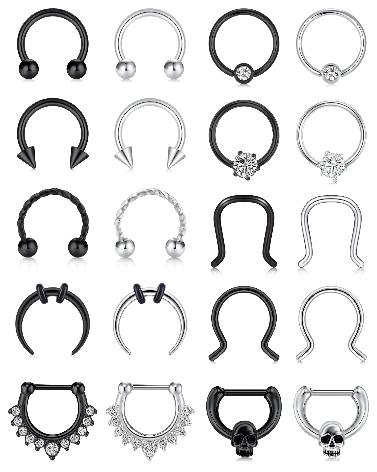 Mayhoop 16G 20Pcs Surgical Steel Nose Rings Septum Rings Captive Bead Rings Horseshoe Piercing Jewelry Cartilage Helix Daith Tragus Earring Hoop Lip Hinged Seamless Nose Hoop Ring for Women Men