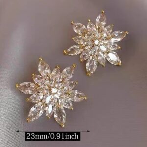 Crystal Flower Burst Stud Earrings,Elegant Hypoallergenic Large Big Sparkly CZ Cubic Zirconia Rhinestone Daisy Sunflower Floral Cluster Flower Stud Earrings Bridal Wedding Party Prom Costume Jewelry