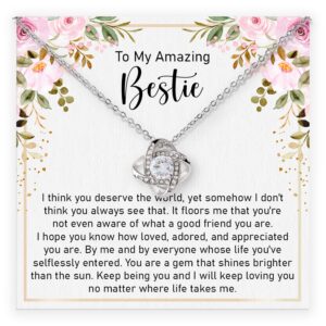 to my amazing bestie friendship necklace, best friend necklace for women friendship gifts, best friend birthday gifts for women, long distance friendship jewelry, friendship love knot necklace for women friends, christmas gift for her. (luxury box)