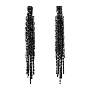 black rhinestone long tassel earring.chandelier dangle earrings statement crystal drop earring fashion jewelry gifts for women (style a)