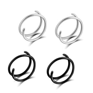 ycl&txl double hoop nose ring for women surgical steel spiral nose ring hoop for women nose piercing jewelry 8mm (black,silver)