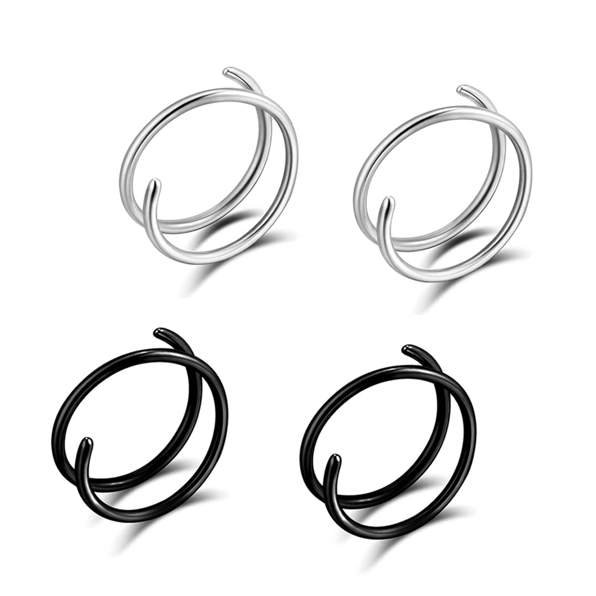 YCL&TXL Double Hoop Nose Ring for Women Surgical Steel Spiral Nose Ring Hoop for Women Nose Piercing Jewelry 8mm (Black,silver)