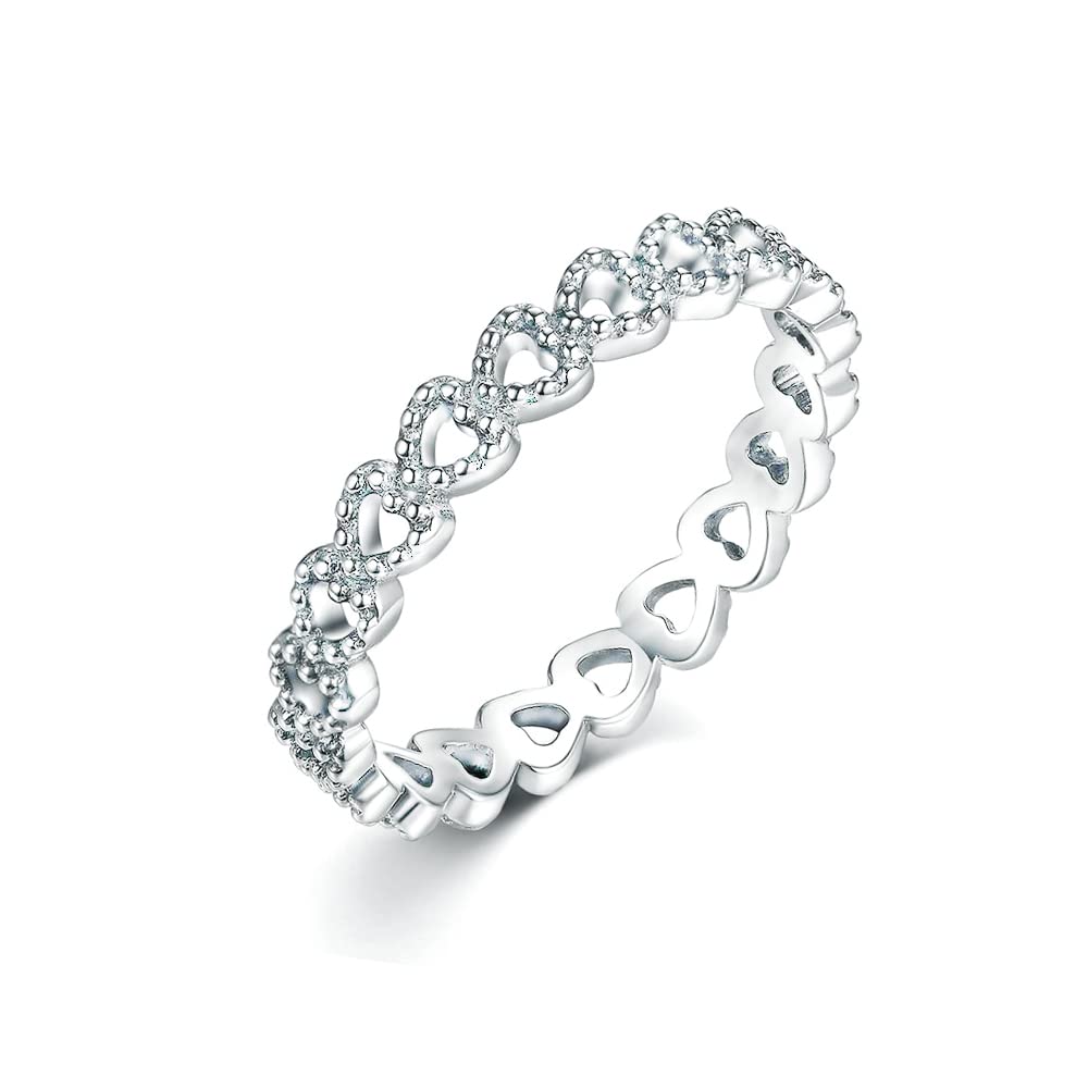 Savlano 925 Sterling Silver Bezel Hearts Stackable Ring Band for Women - Made in Italy Comes With a Gift Box (7)