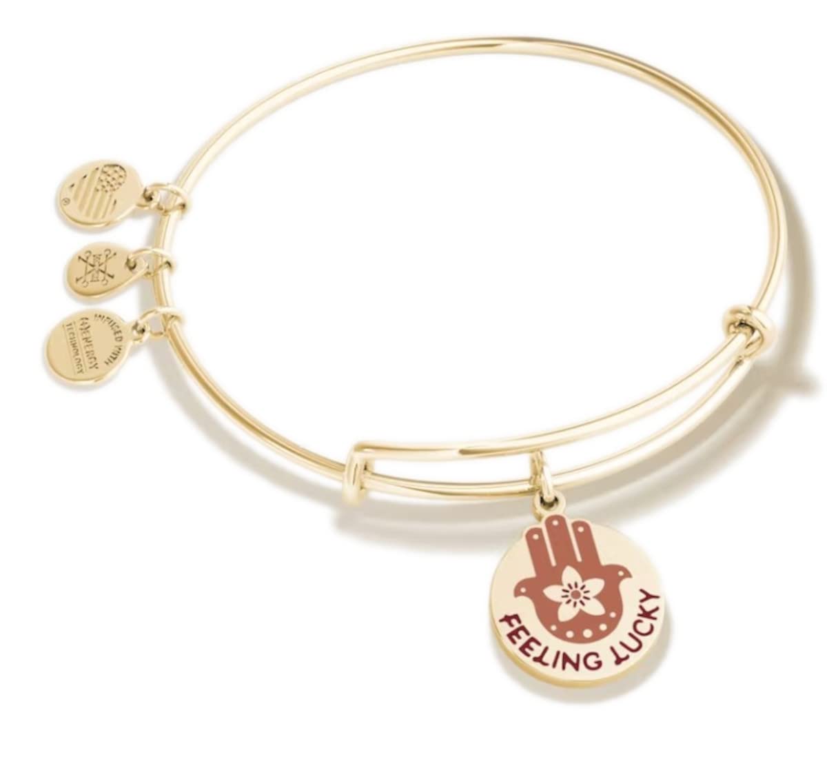 Alex and Ani Connections Expandable Bangle for Women, Feeling Lucky Charm, Shiny Gold Finish, 2 to 3.5 in