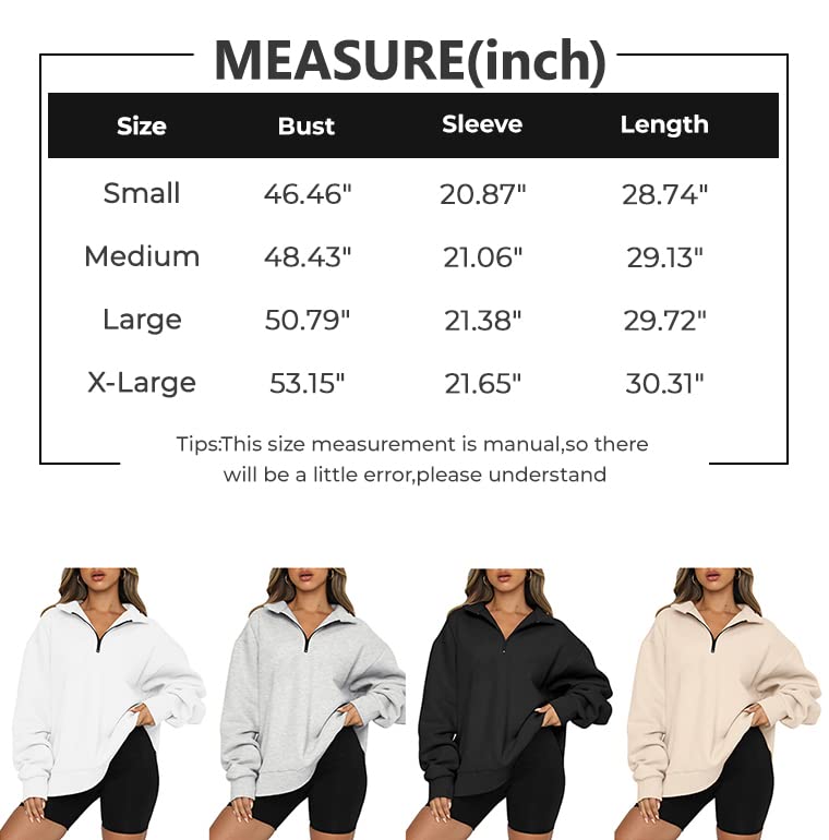 EFAN Womens Oversized Sweatshirts Half Zip Pullover Long Sleeve Fleece Quarter Zip Sweaters Trendy Outfits Teen Girls Fall Y2K Clothes Tops White