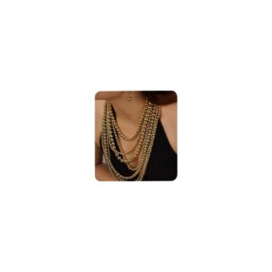 chmier multi-layered simulated faux pearl strand necklace and earrings set gold long chunky stacked choker for women