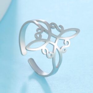 TEAMER Witches Knot Ring Stainless Steel Witchcraft Celtic Love Knot Ring for Women Geometric Celtic Knot Pendant Vintage Jewelry (Witches Knot -Silver)