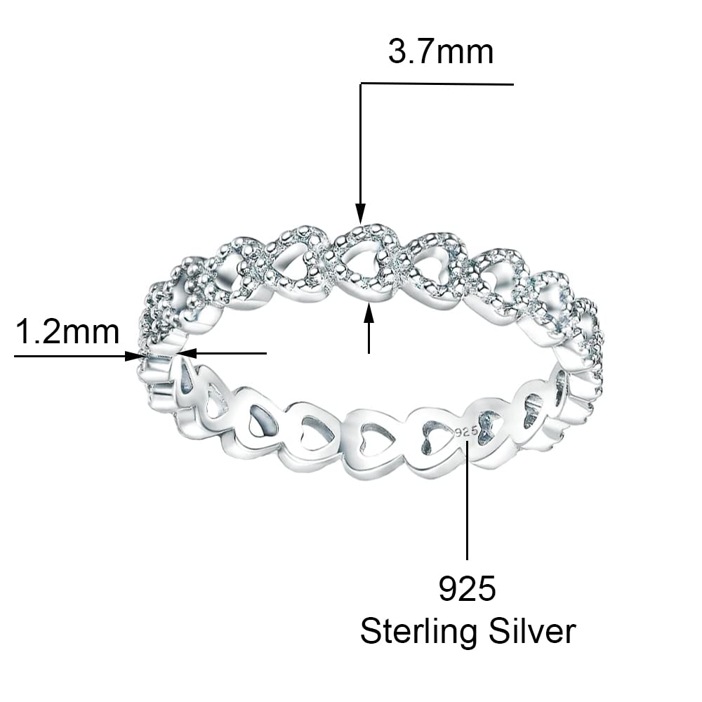 Savlano 925 Sterling Silver Bezel Hearts Stackable Ring Band for Women - Made in Italy Comes With a Gift Box (7)