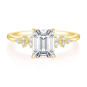 tigrade 3ct engagement ring for women emerald cut cubic zirconia promise ring 14k gold plated cz eternity wedding band size 3-11, gold, size 6.5