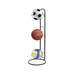 aplric basketball ball storage rack, 3 tier cube ball storage holder, garage sports organizer,indoor removable vertical display stand for basketball football volleyball