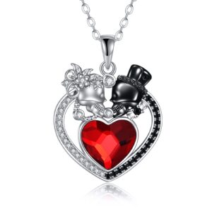 axeluna skull heart necklace sterling silver black plated pendant necklace with adjustable chain for women jewelry gift