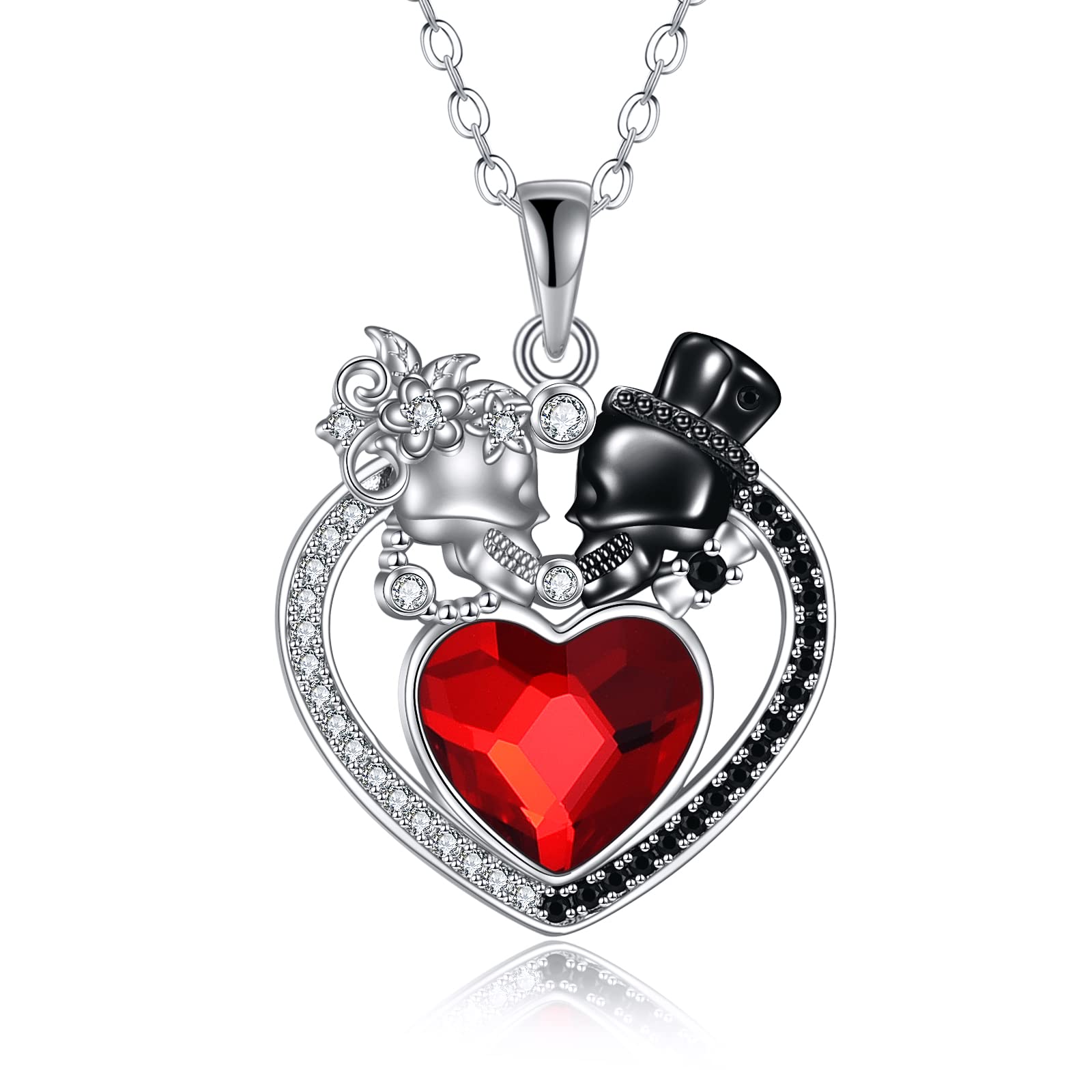 AXELUNA Skull Heart Necklace Sterling Silver Black Plated Pendant Necklace with Adjustable Chain for Women Jewelry Gift