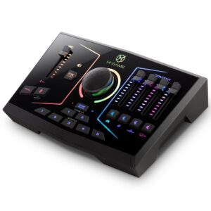 m-game rgb dual usb audio interface mixer for streaming and gaming with xlr microphone in, optical in, voice fx, sampler, rgb lights and software