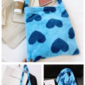 Fluffy Tote Bag Y2K Fuzzy Hobo Bag Purse Plush Furry Aesthetic Shoulder Bag for Autumn Winter (Blue)