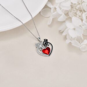 AXELUNA Skull Heart Necklace Sterling Silver Black Plated Pendant Necklace with Adjustable Chain for Women Jewelry Gift