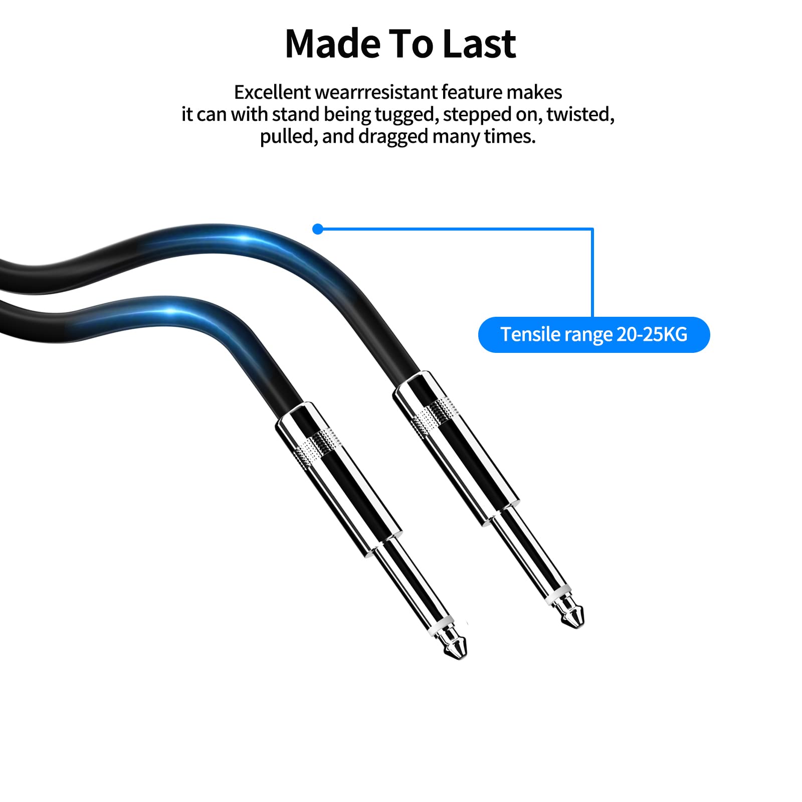 Wdpqyy 2-Pack 50ft 1/4 Inch TS Cable, Professional Quarter Inch 1/4 Inch to 1/4 Inch TS Stereo Interconnect Cable