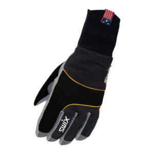 swix men's star xc 3.0 durable flexible breathable warm insulated soft winter sports gloves, black/marigold, m