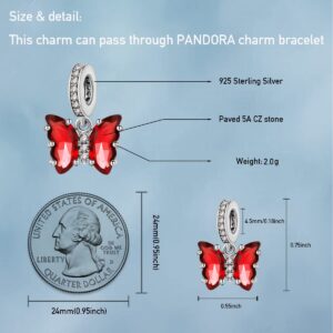 Butterfly Charms for Bracelets, 925 Sterling Silver White Butterfly Dangle Charms for Charm Bracelets and Necklaces with 5A CZ, Birthday Mothers Valentines Day Jewelry Gifts for Women