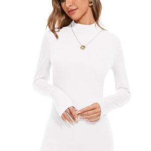 Women's Long Sleeve Turtleneck Layering Tops Classic Mock Neck Slim Fitted Undershirts White X-Large