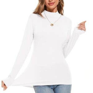 Women's Long Sleeve Turtleneck Layering Tops Classic Mock Neck Slim Fitted Undershirts White X-Large