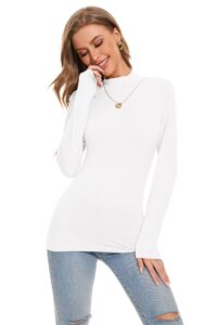 women's long sleeve turtleneck layering tops classic mock neck slim fitted undershirts white x-large