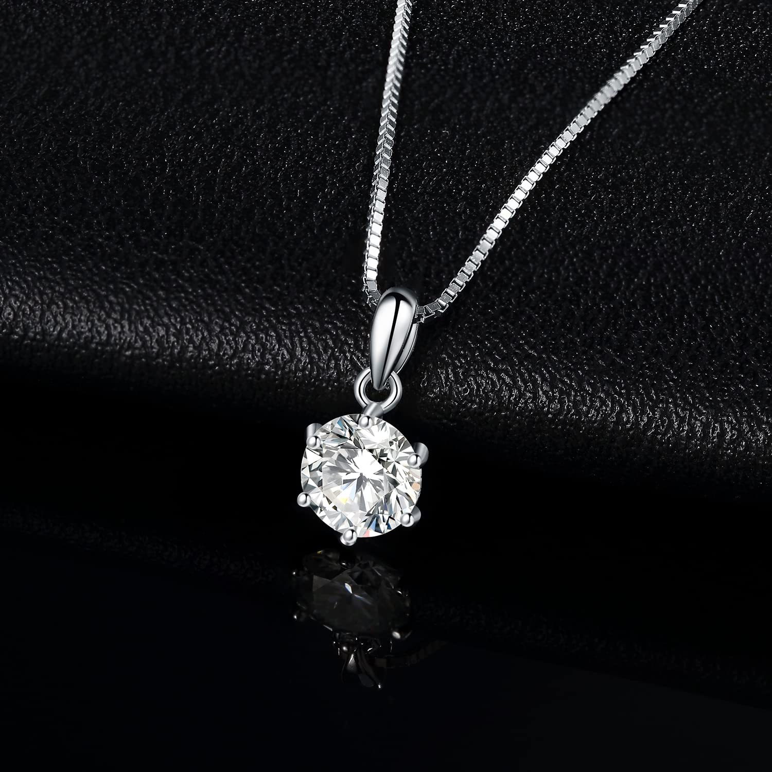 JewelryPalace Round 8mm 2ct Moissanite Solitaire Pendant Necklace for Women, Classic Simulated Diamond 925 Sterling Silver 14k White Gold Plated Necklaces for Her VVS D-F, 18 Inch Box chain