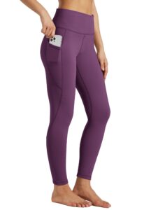 willit women's fleece lined leggings high waisted winter thermal yoga running pants with pockets purple m