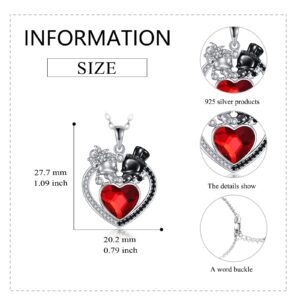 AXELUNA Skull Heart Necklace Sterling Silver Black Plated Pendant Necklace with Adjustable Chain for Women Jewelry Gift