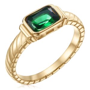 PALBOA Gold Emerald Rings Gold Rings for Women Dainty Green Rings Cut Emerald Gemstones CZ Non Tarnish Gold Rings 14K Gold Plated Rings for Women Band Size 8