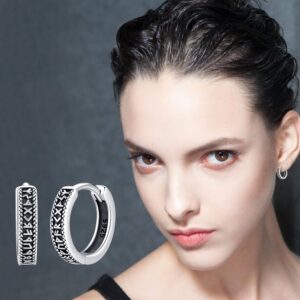 Odinstone Norse Viking Runes Hoop Earrings for Men Women 925 Sterling Silver Hoop Earrings Viking Amulet Vegvisir Talisman Jewelry Gift