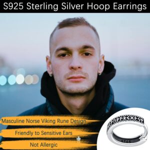 Odinstone Norse Viking Runes Hoop Earrings for Men Women 925 Sterling Silver Hoop Earrings Viking Amulet Vegvisir Talisman Jewelry Gift