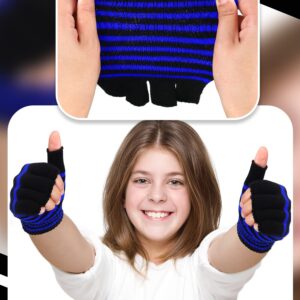 4 Pairs Fingerless Gloves Unisex Half Finger Gloves Striped Knit Stretchy Winter Gloves for Women Men Cold Weather (Striped Style)