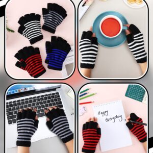 4 Pairs Fingerless Gloves Unisex Half Finger Gloves Striped Knit Stretchy Winter Gloves for Women Men Cold Weather (Striped Style)