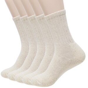 ait fish women's thick cotton crew socks full cushioned athletic calf socks for hiking work casual, ivory