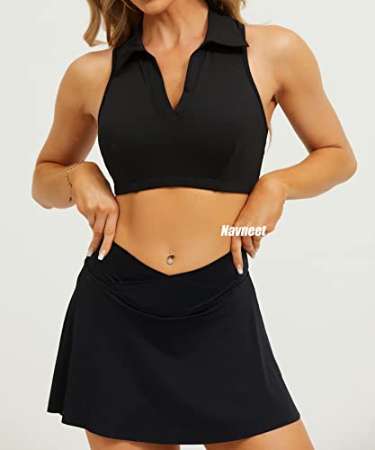 Navneet Women Tennis Skirts with Pockets High Waisted Golf Skirts Athletic Skorts Skirts for Women Activewear Pleated Skirt Running Workout Sports Y2k Skirt Black Mini Skirt #1 Black XS