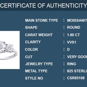 SAVEARTH DIAMONDS 1.6 Carats Round Lab Created Moissanite Diamond Three Stone Promise Ring for Women 18K Yellow Gold Plated 925 Sterling Silver with Certificate of Authenticity Size-8