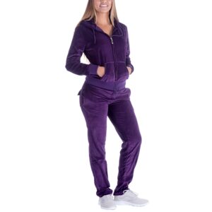 leehanton womens 2 piece outfits velour tracksuits long sleeve sweatsuits sports jogging velvet lounge set ljs200 purple 3xl