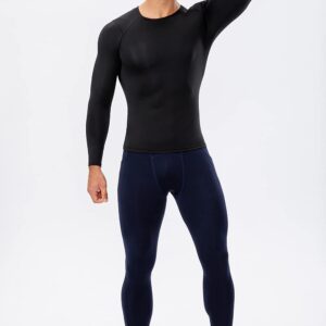 Blue Men's Compression Shirts Long Sleeve, Dry Fit Athletic Workout Gym Shirts Sports Base Layer Top Running T-Shirt